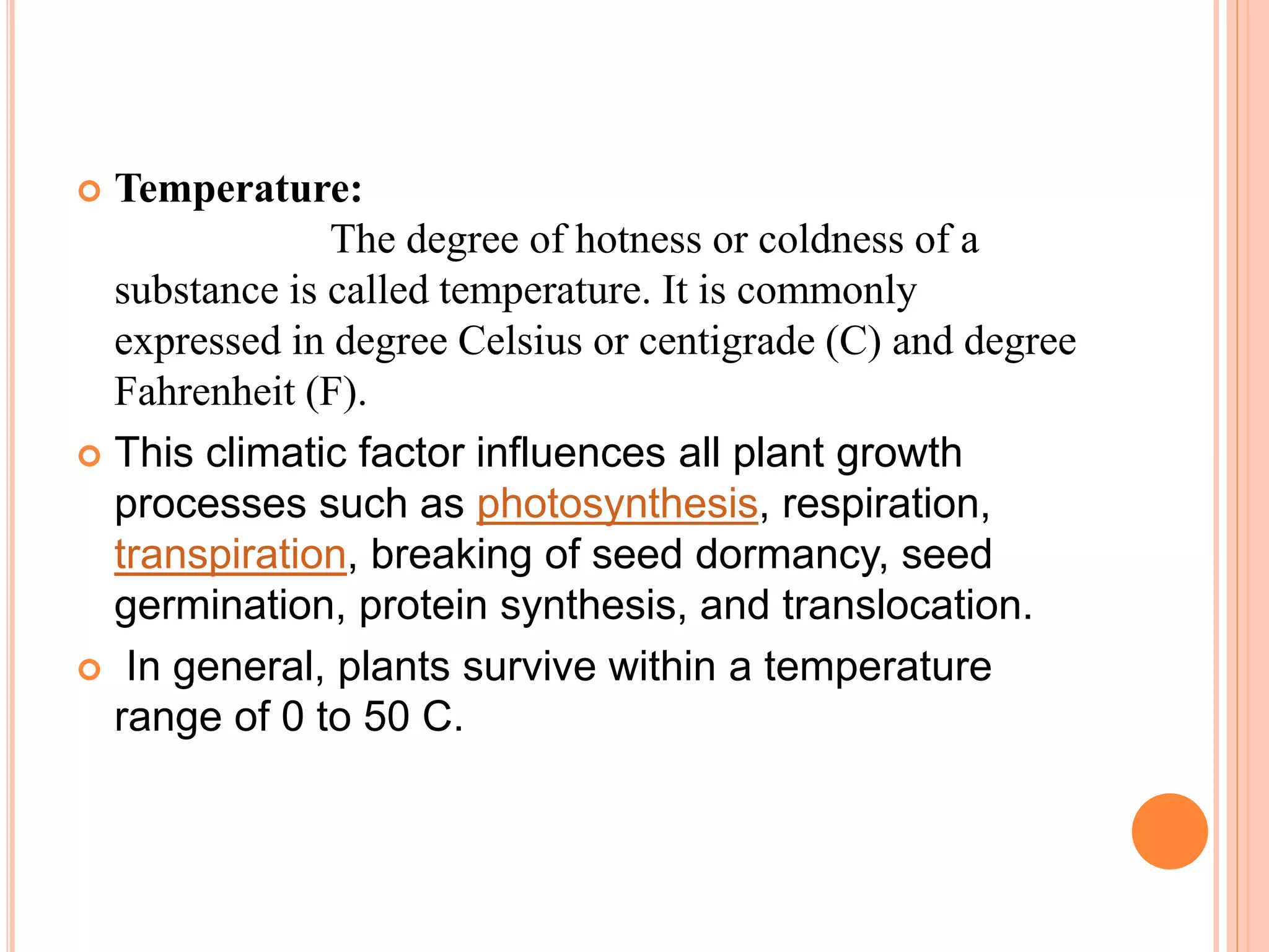Role of Temperature for Horticulture Plant Production | PPTX