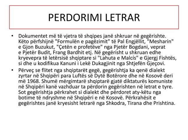 Dialektet e gjuhes shqipe dhe rendesia e tyre | PPTX