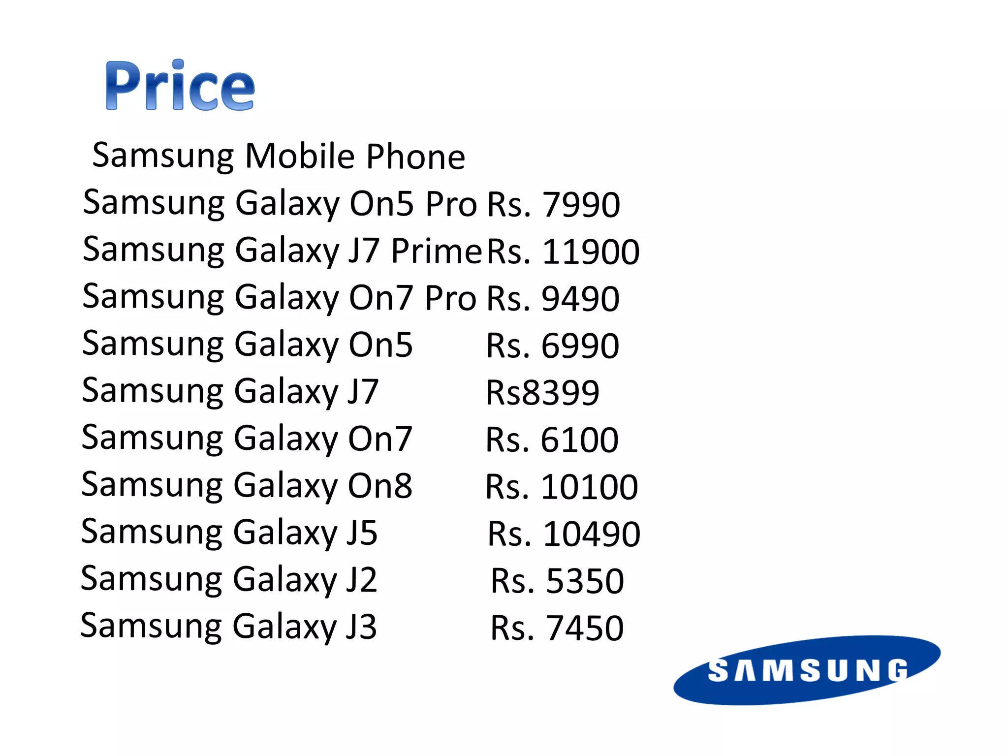 marketing mix of samsung mobile ppt | PPTX