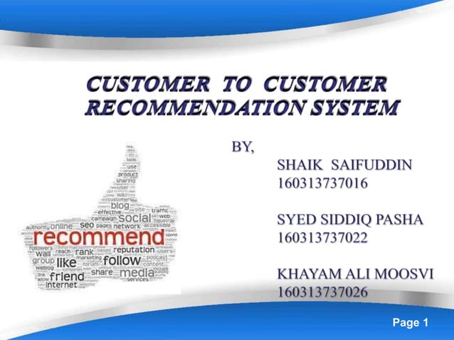 Customer to Customer recommendation system | PPT