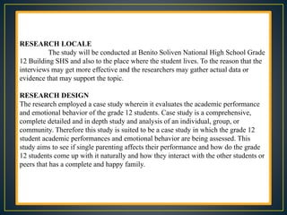 the coping mechanism of g-12 student with single parent at BSNHS | PPTX