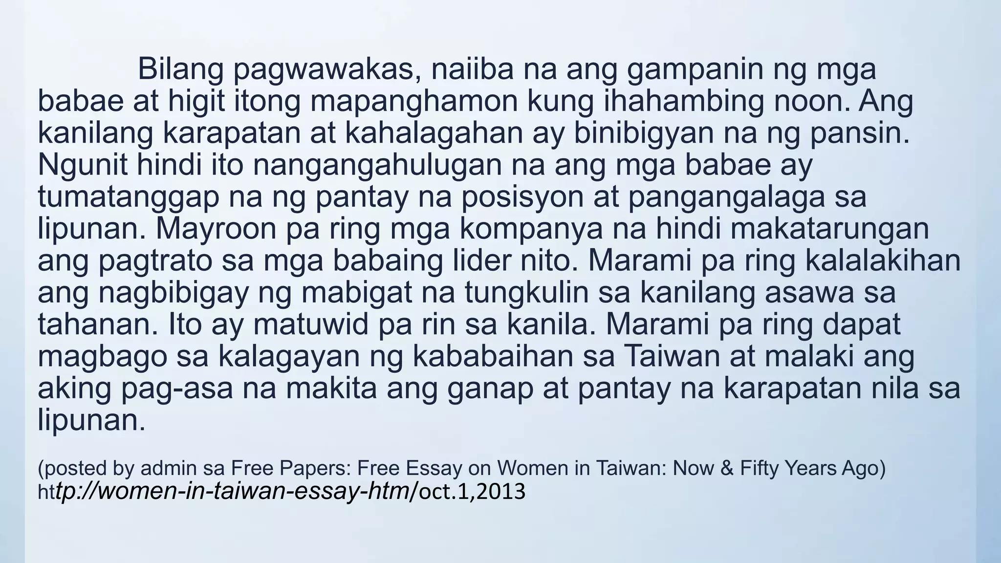 Ang Mga Kababaihan Noon at Ngayon at sa Nakalipas na 50 taon | PPTX