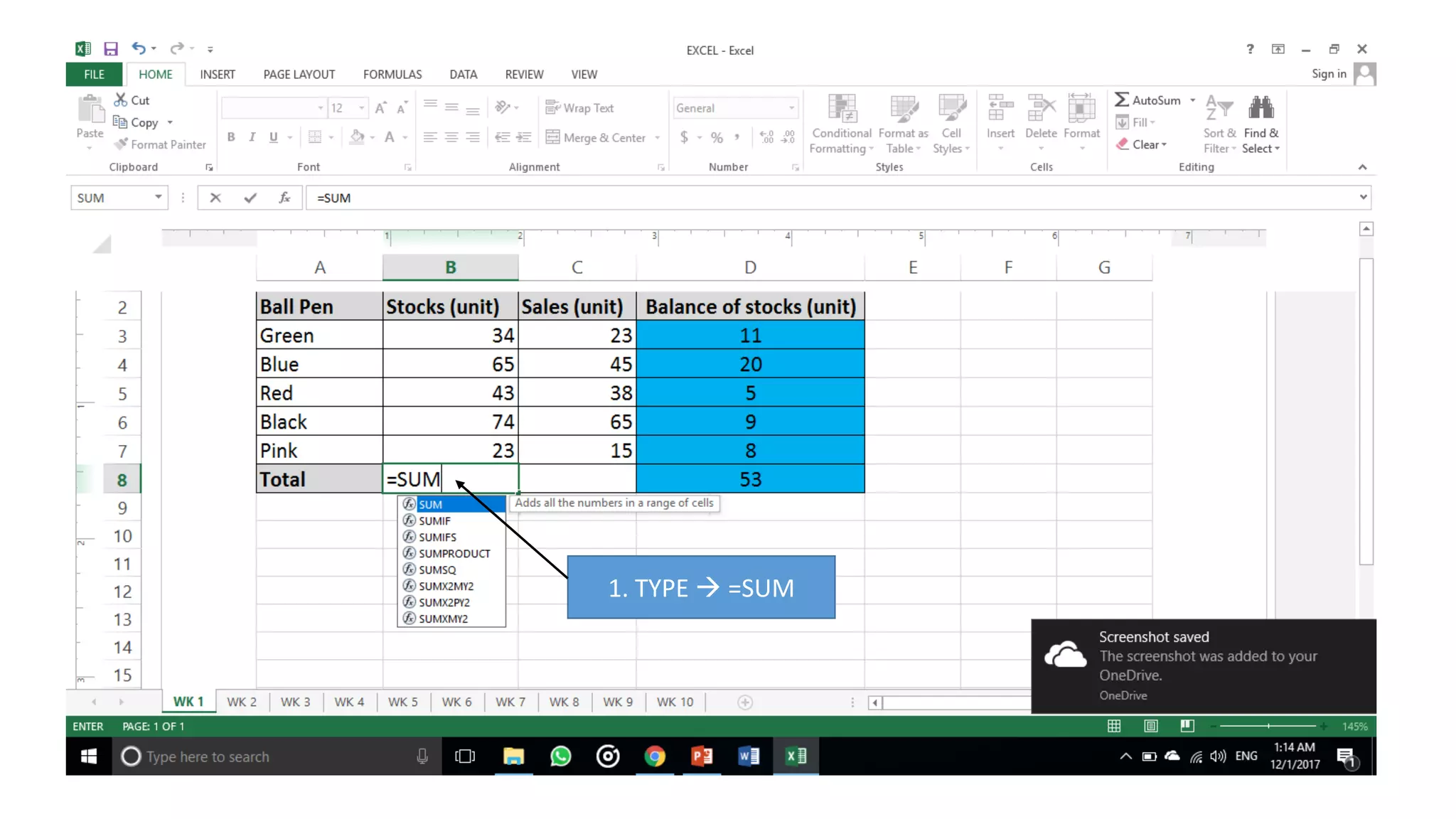 How To Create A Sum Function In Excel Ppt