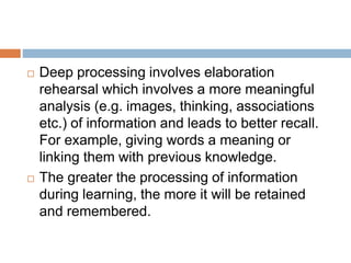 Levels Of Processing-Practice Effect, Mnemonics, Recall VS Recognition ...