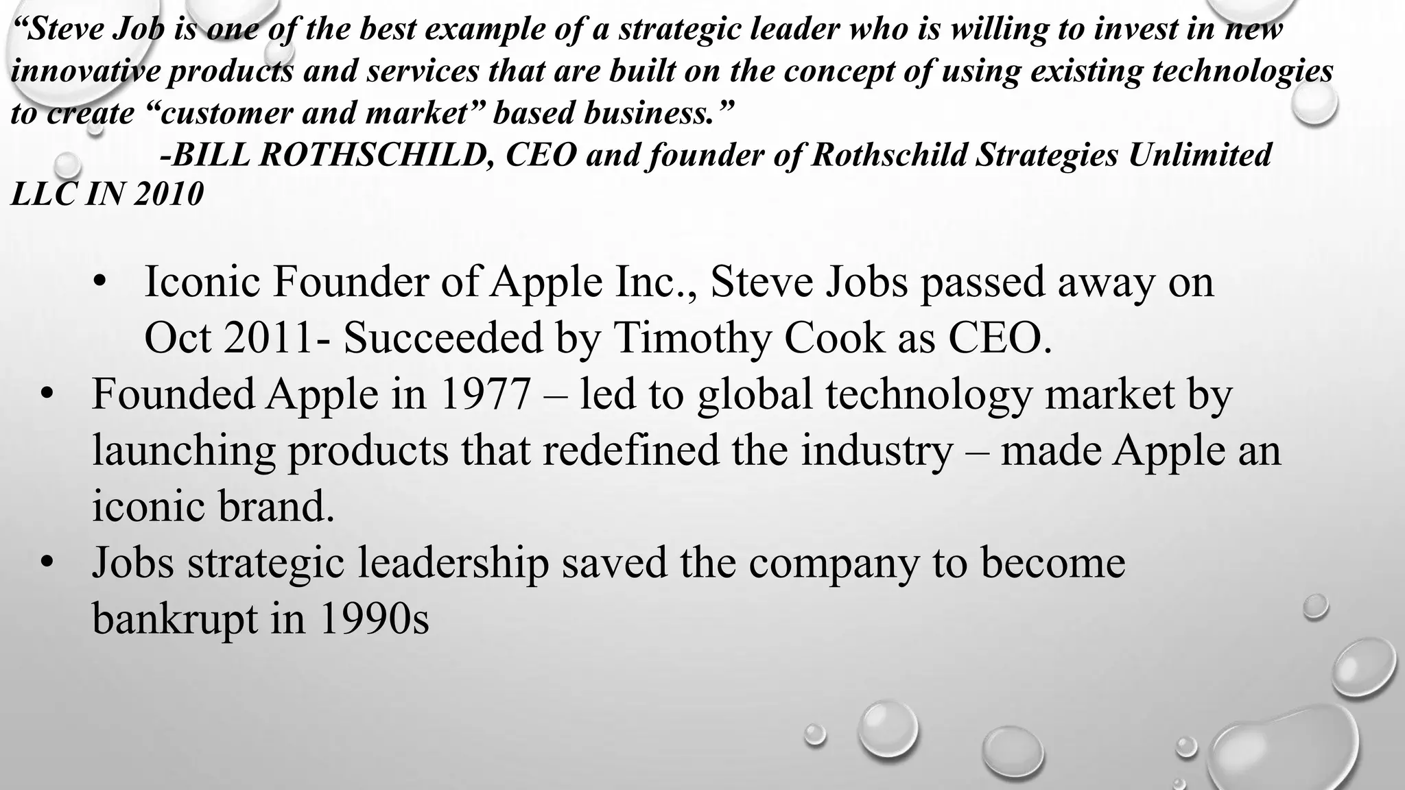 Steve Jobs- Strategic Leadership | PPTX | Business | Business and Finance