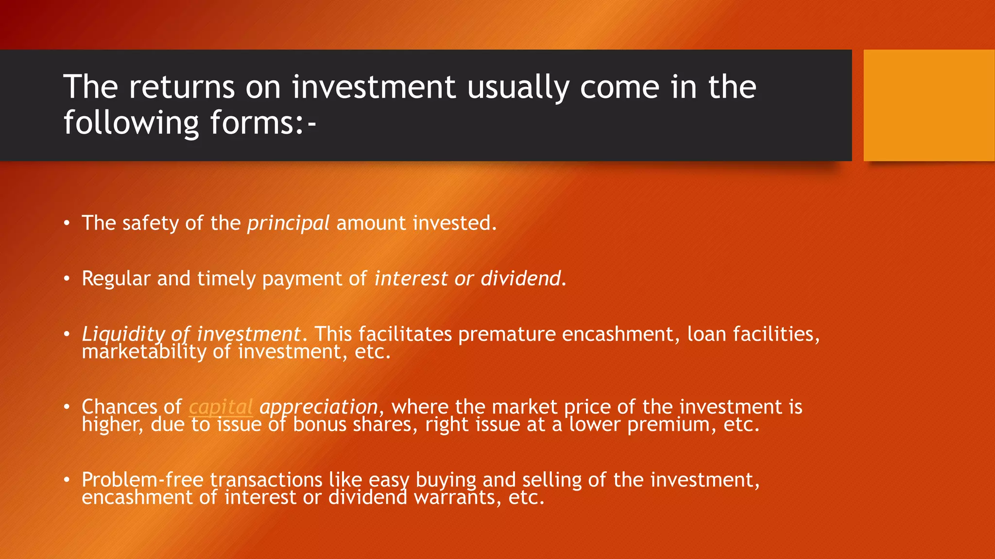 Presentation on Fundamentals of Investment | PPTX