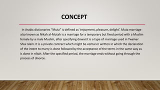 muta marriage | PPTX | Marriage and Civil Unions | Family and Relationships