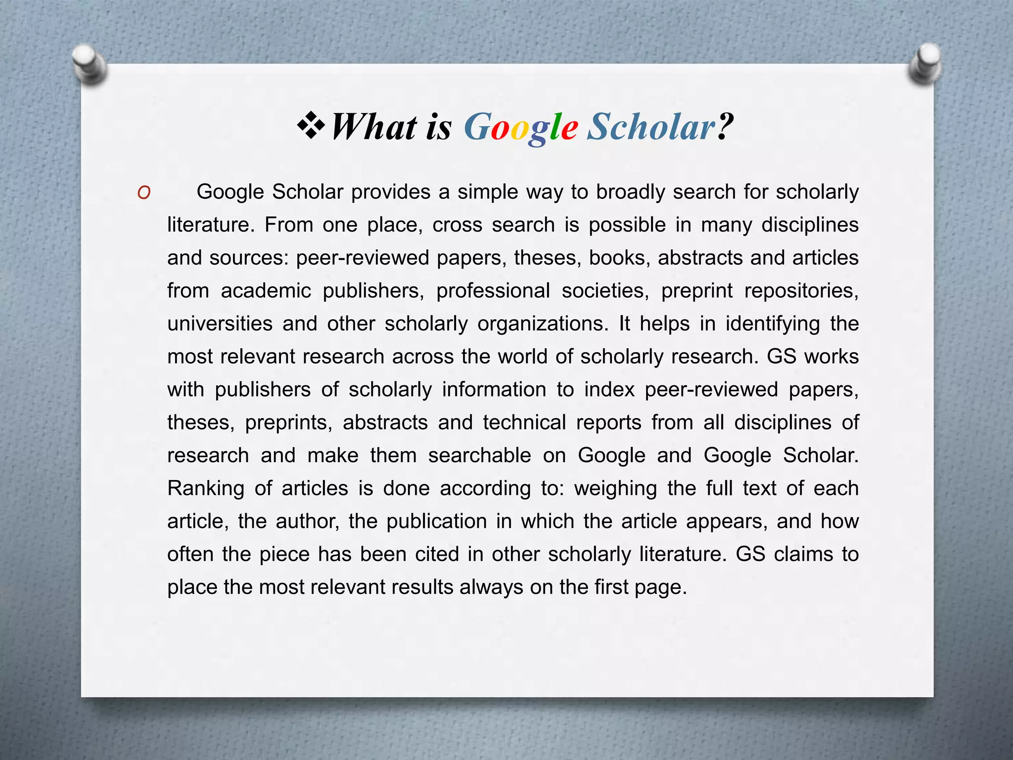 Scholarly Search Engines( Google Scholar) | PPTX