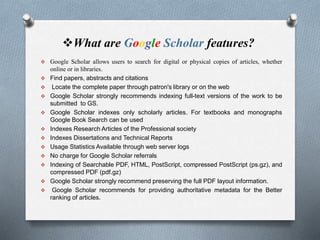 Scholarly Search Engines( Google Scholar) | PPTX