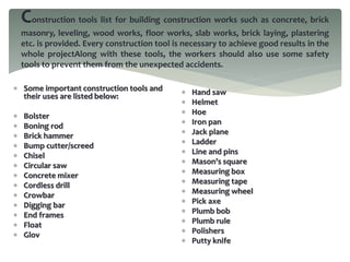 Construction Tools Names