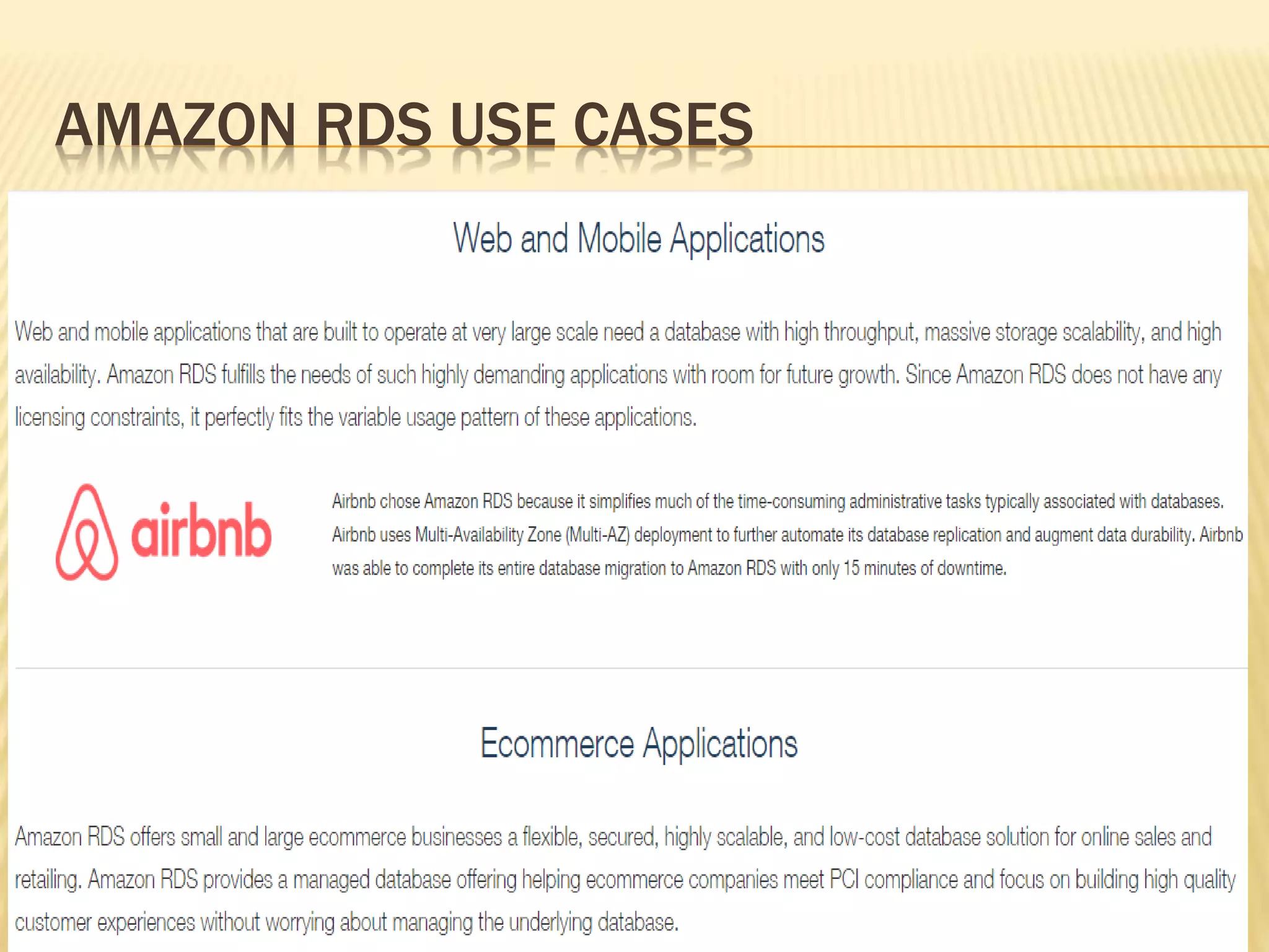 Amazon Web Services (Database) | PPTX | Databases | Computer Software and Applications