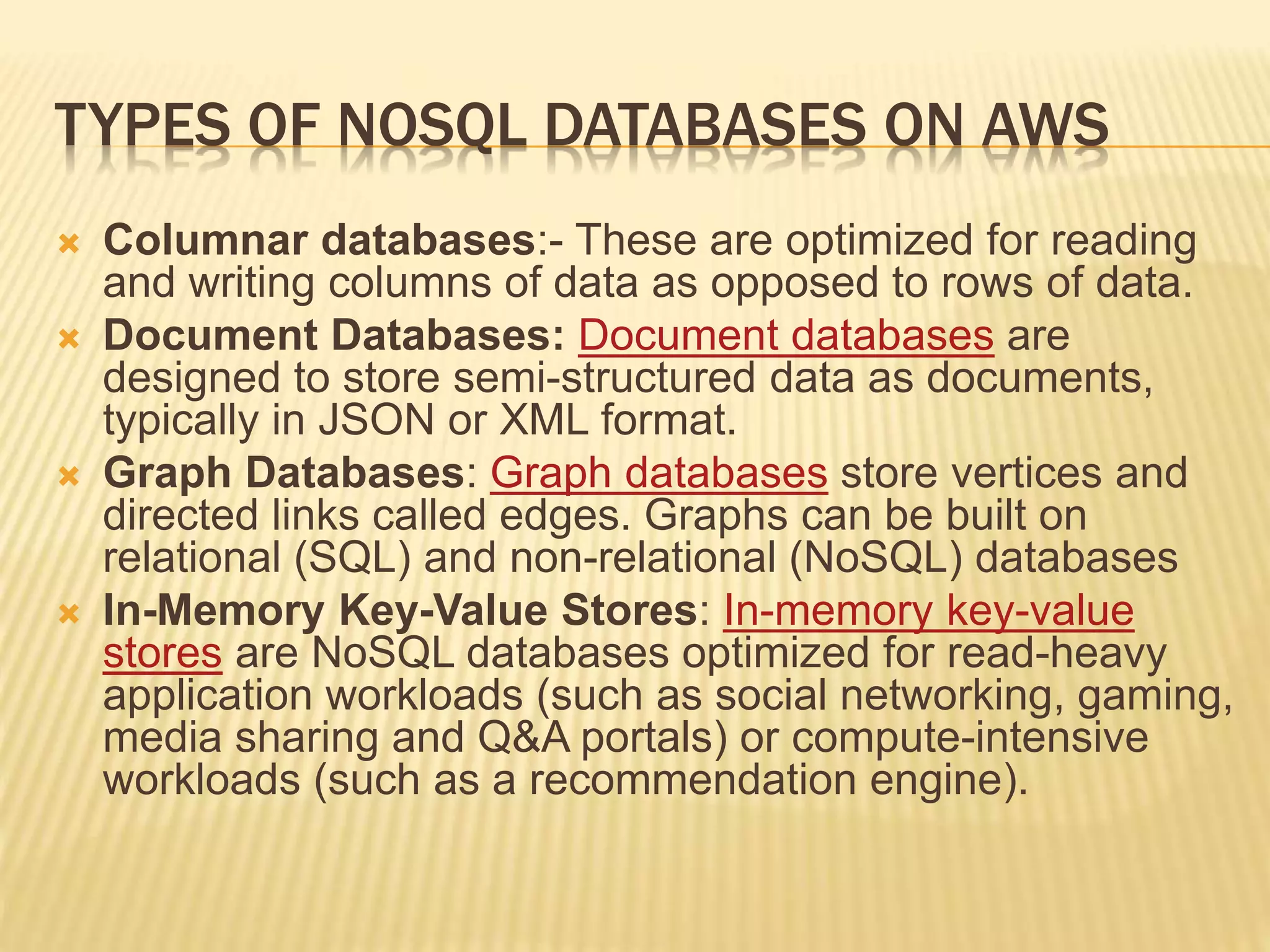 Amazon Web Services (Database) | PPTX | Databases | Computer Software and Applications