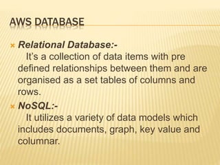Amazon Web Services (Database) | PPTX | Databases | Computer Software and Applications
