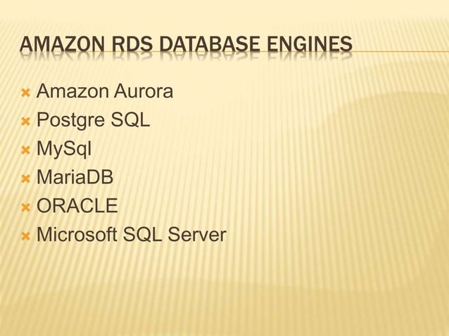 Amazon Web Services (Database) | PPTX | Databases | Computer Software and Applications