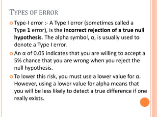 Types of error in hypothesis | PPTX