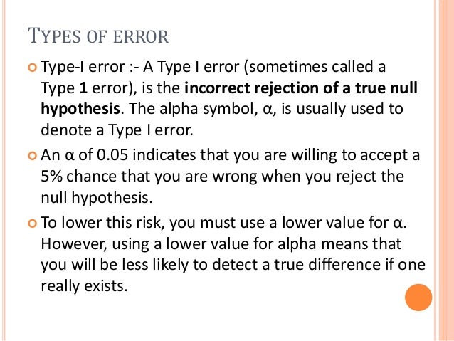 Types of error in hypothesis