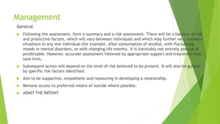 management of patient at risk of suicide | PPTX