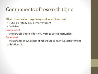research problem AND its characteristics | PPTX | Education