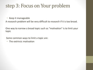 research problem AND its characteristics | PPTX | Education