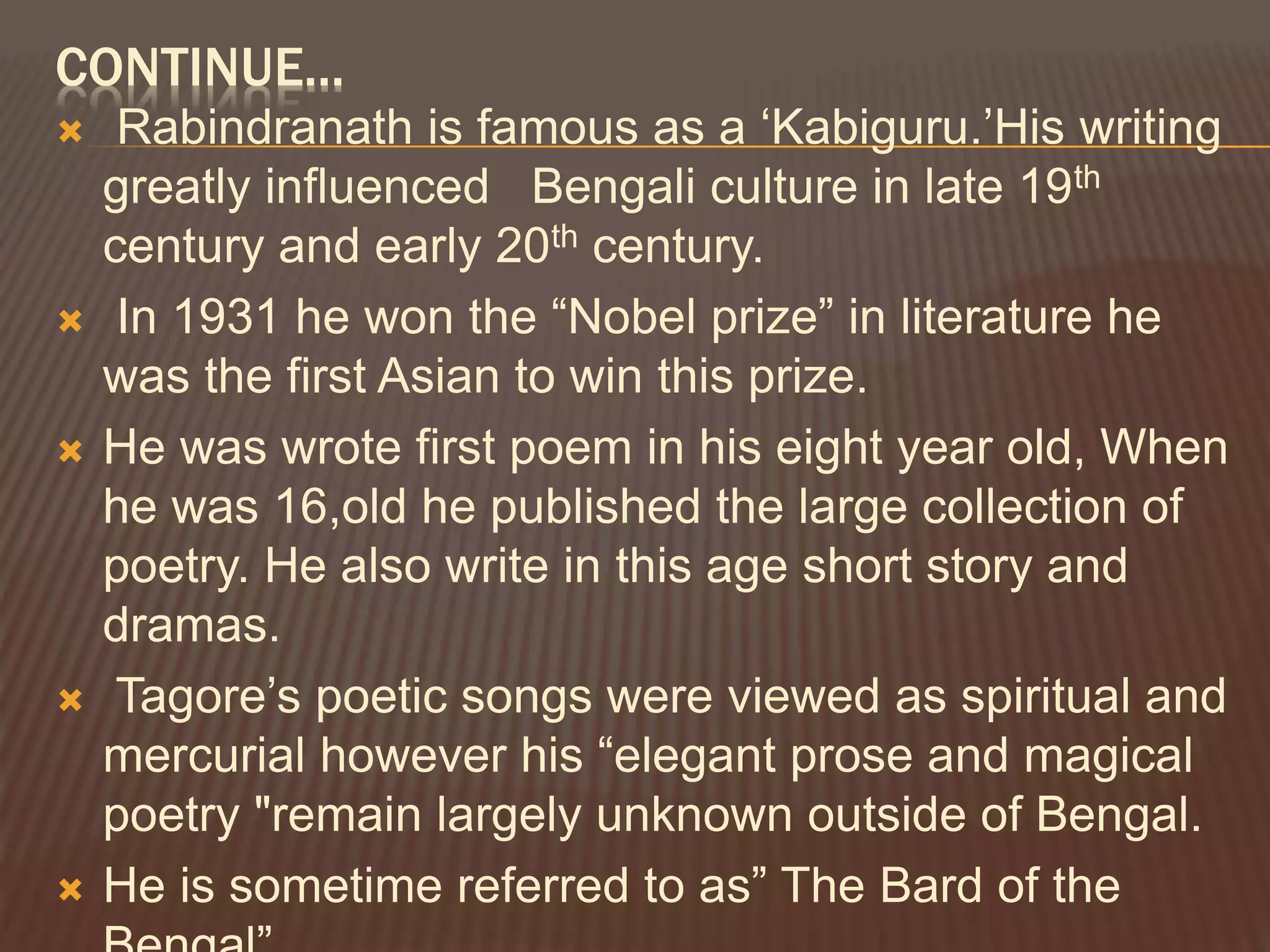 Rabindranath Tagore as a Writer | PPTX