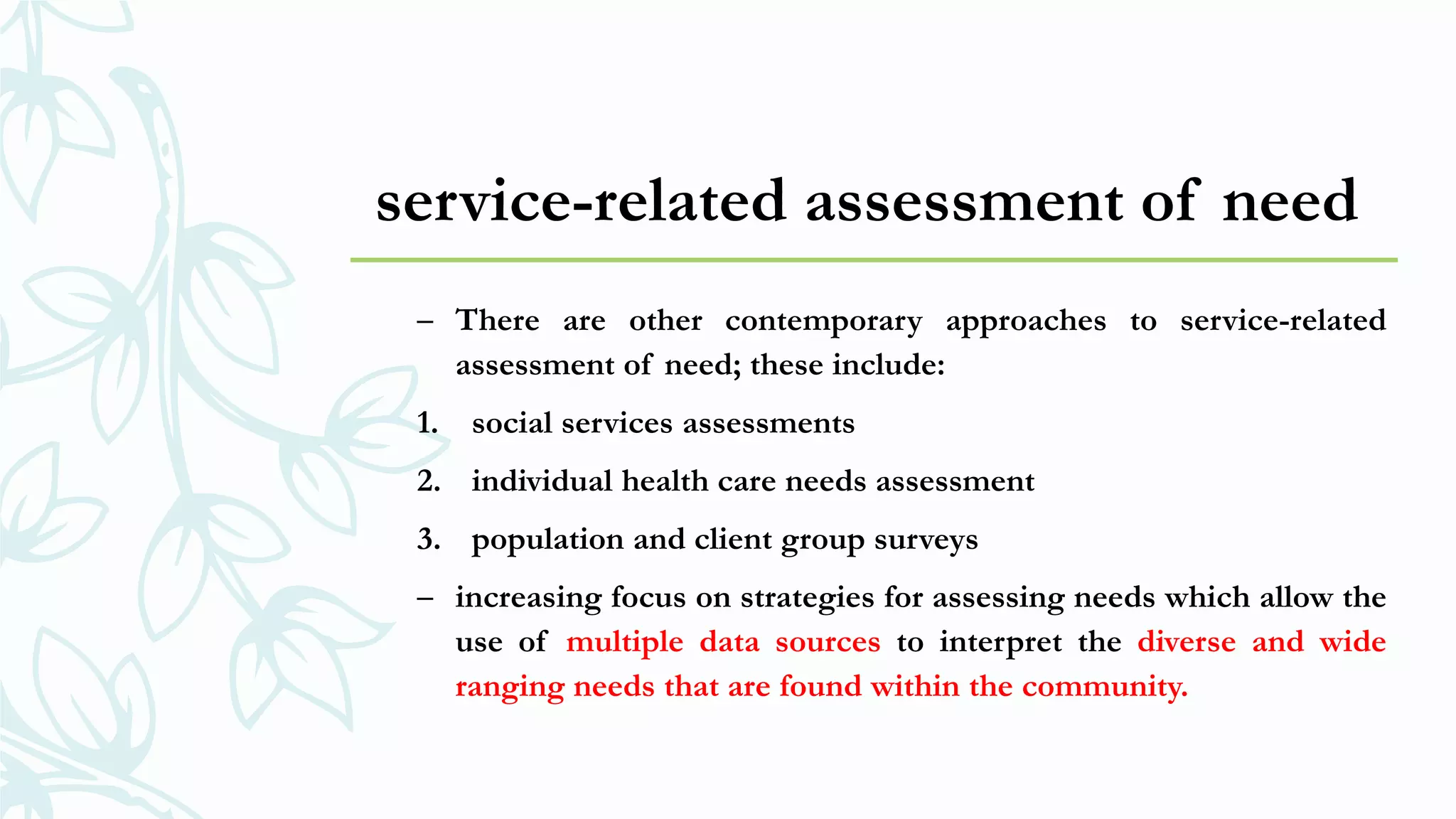 Assessing and Identifying Health Needs: Theories and Frameworks for ...