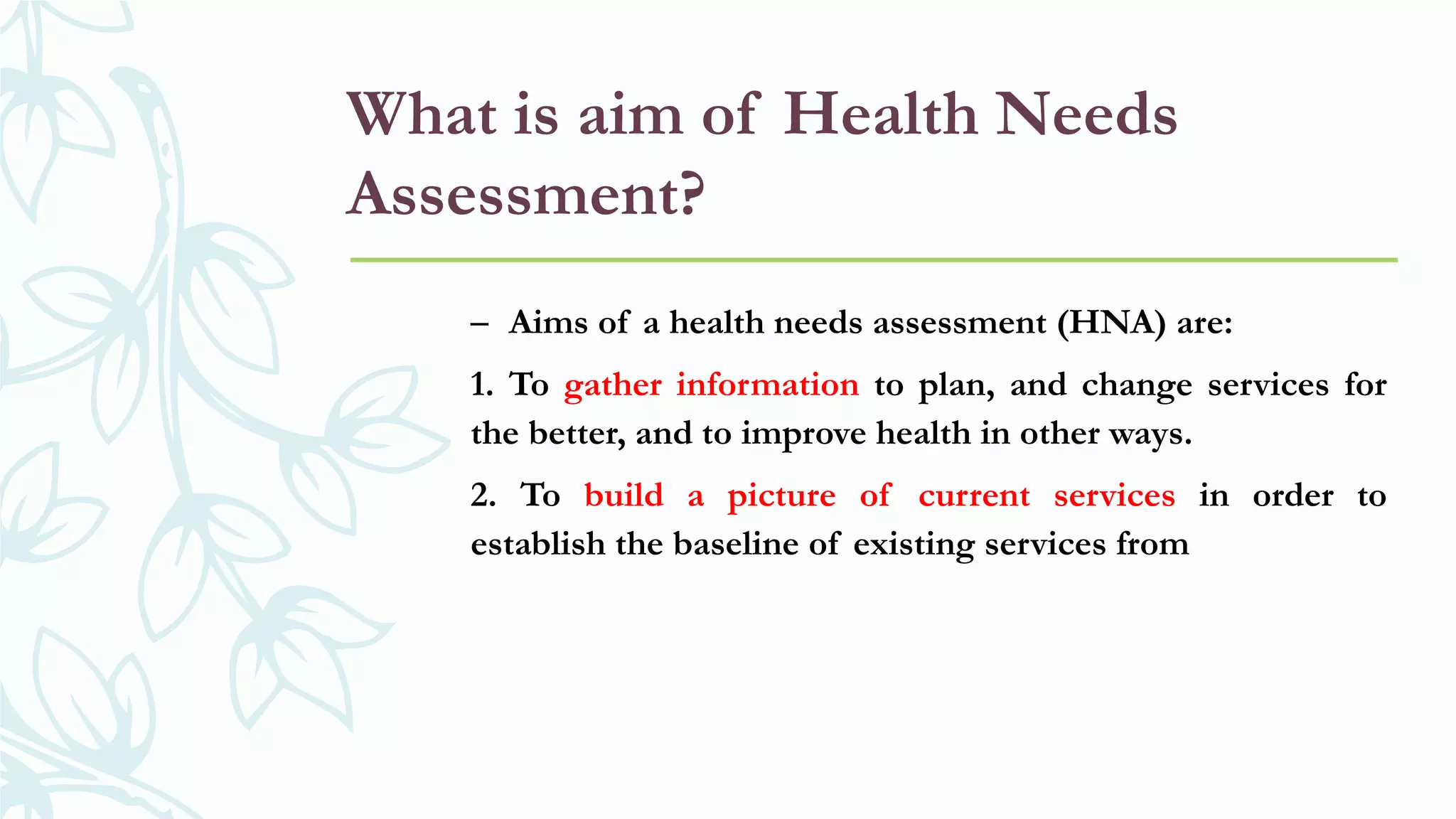 Assessing and Identifying Health Needs: Theories and Frameworks for ...