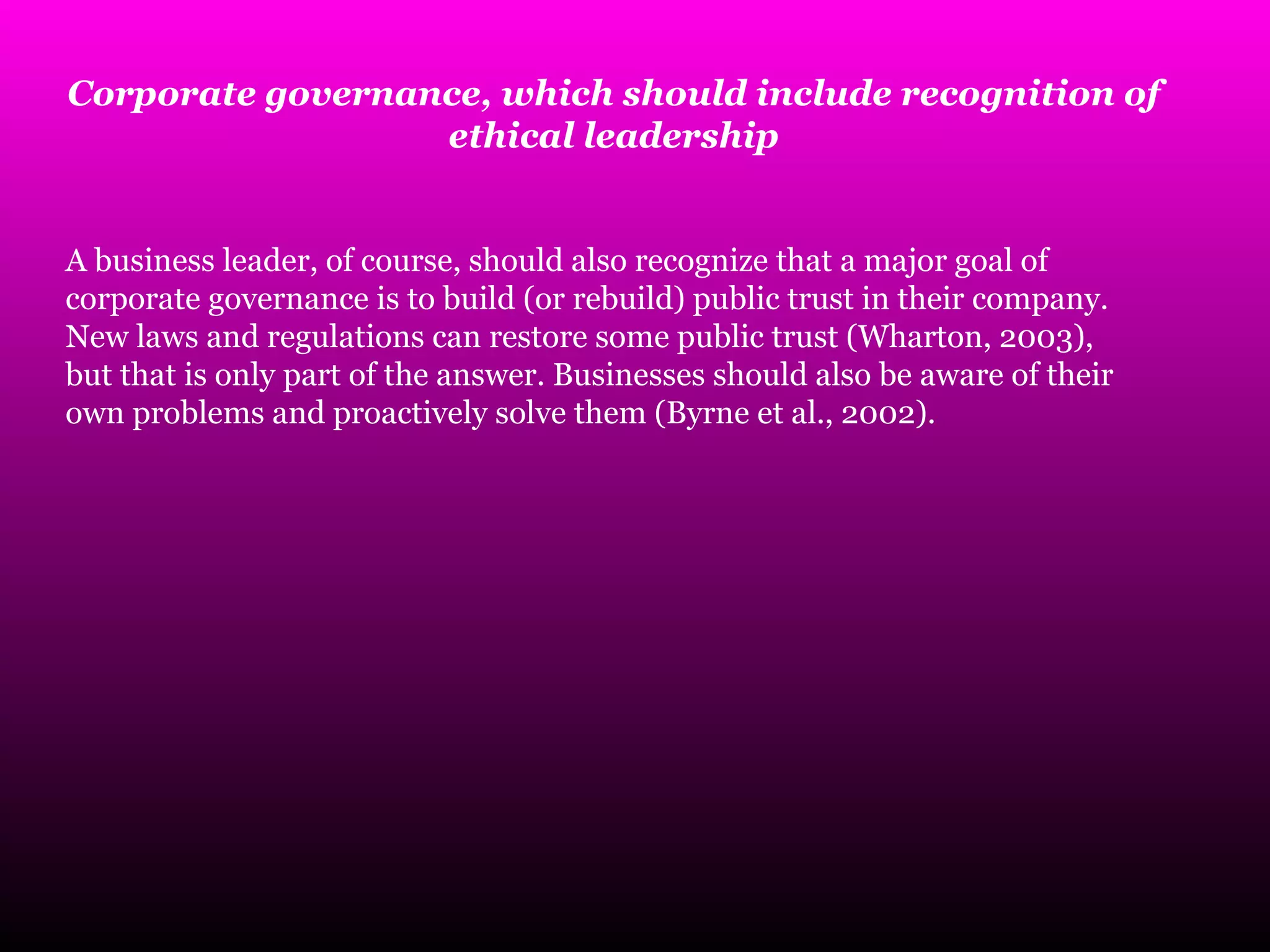 ethical considerations of corporate governance | PPT