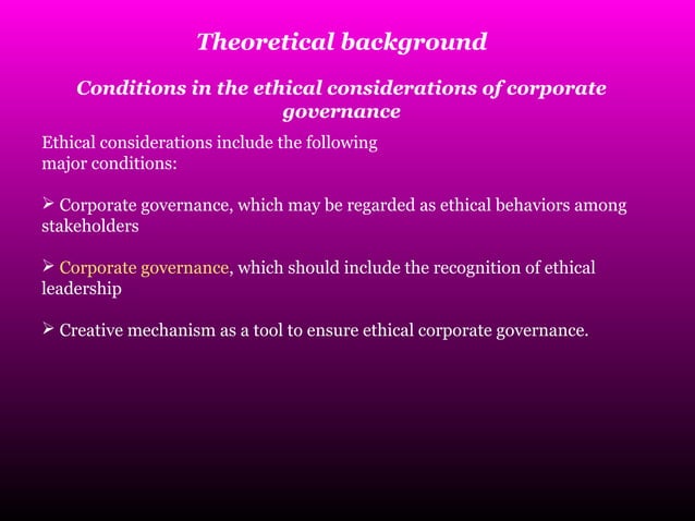 ethical considerations of corporate governance | PPT