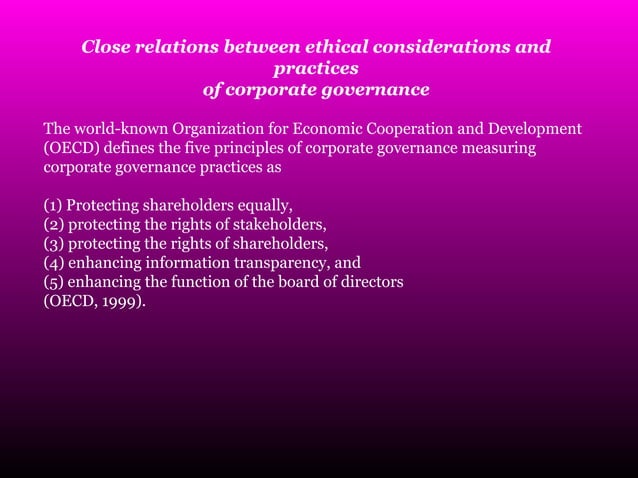ethical considerations of corporate governance | PPT