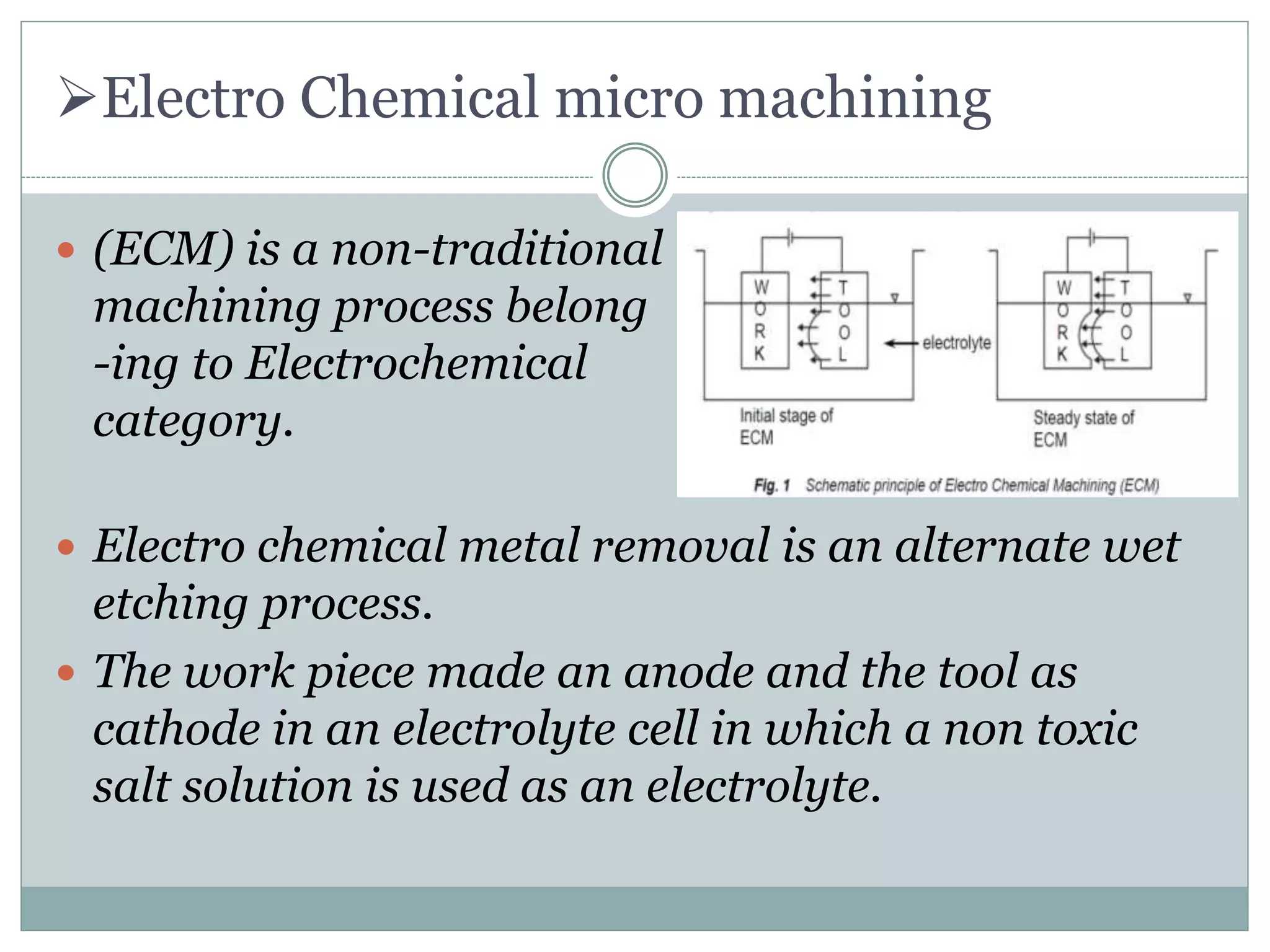 Micro machining and classification, and Electro chemical micro ...