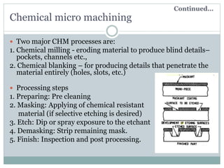 Micro machining and classification, and Electro chemical micro ...