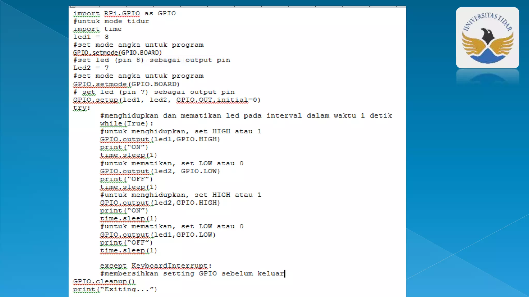 pemrograman python untuk menghidupkan 2 Led | PPT
