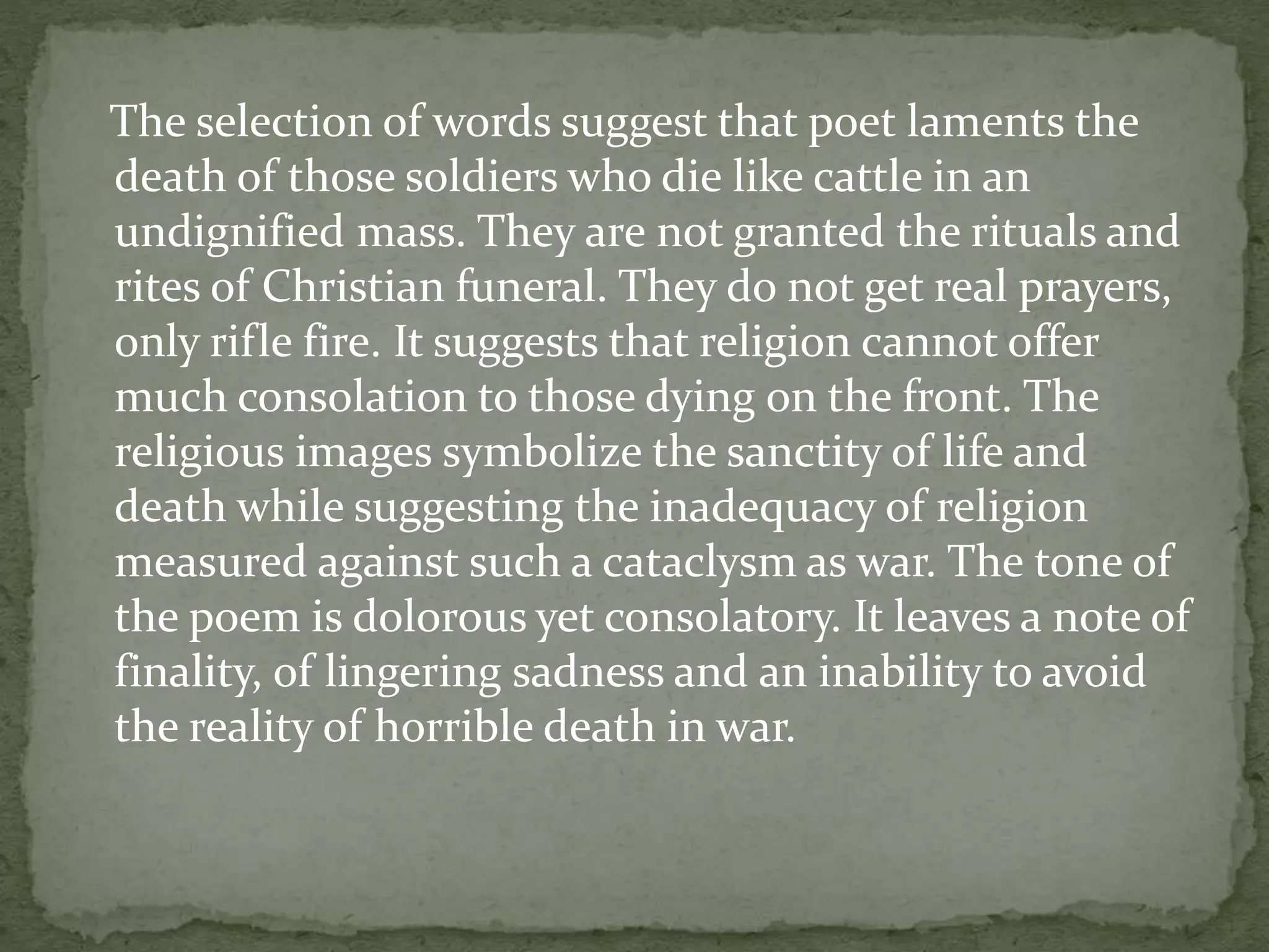 Stylistic Analysis of Poem Anthem for Doomed Youth by Almas Aslam | PPTX