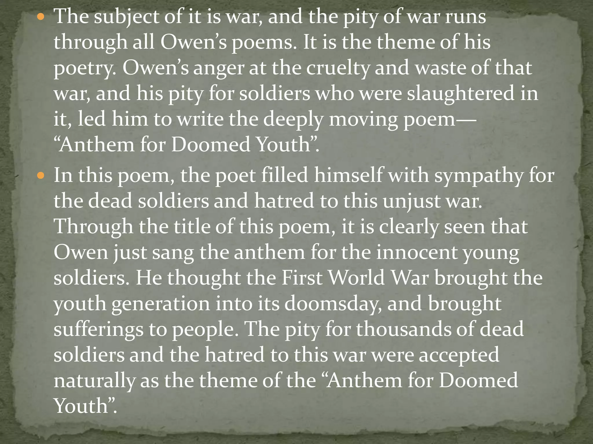 Stylistic Analysis of Poem Anthem for Doomed Youth by Almas Aslam | PPTX