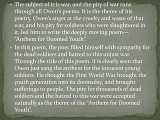 Stylistic Analysis of Poem Anthem for Doomed Youth by Almas Aslam | PPTX