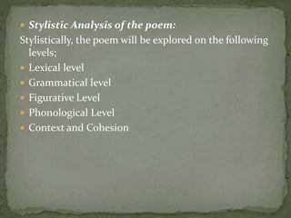 Stylistic Analysis of Poem Anthem for Doomed Youth by Almas Aslam | PPTX