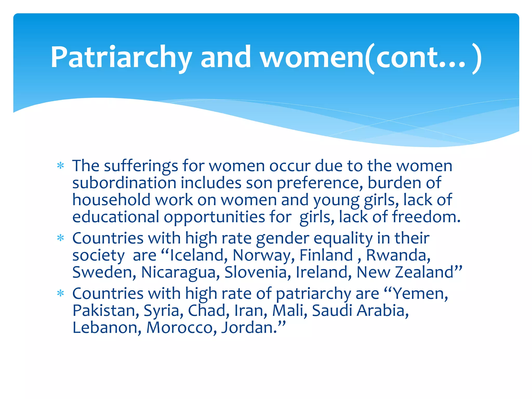 Role of patriarchy in the suffering of women | PPTX | Debated Sensitive ...
