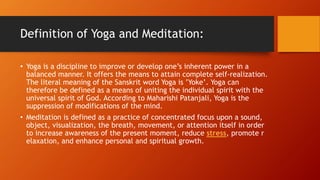 Yoga and Meditation as a non pharmacological strategy for general ...