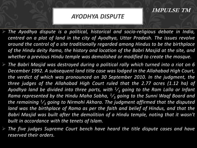 Ayodhya Dispute & Verdict | PPTX