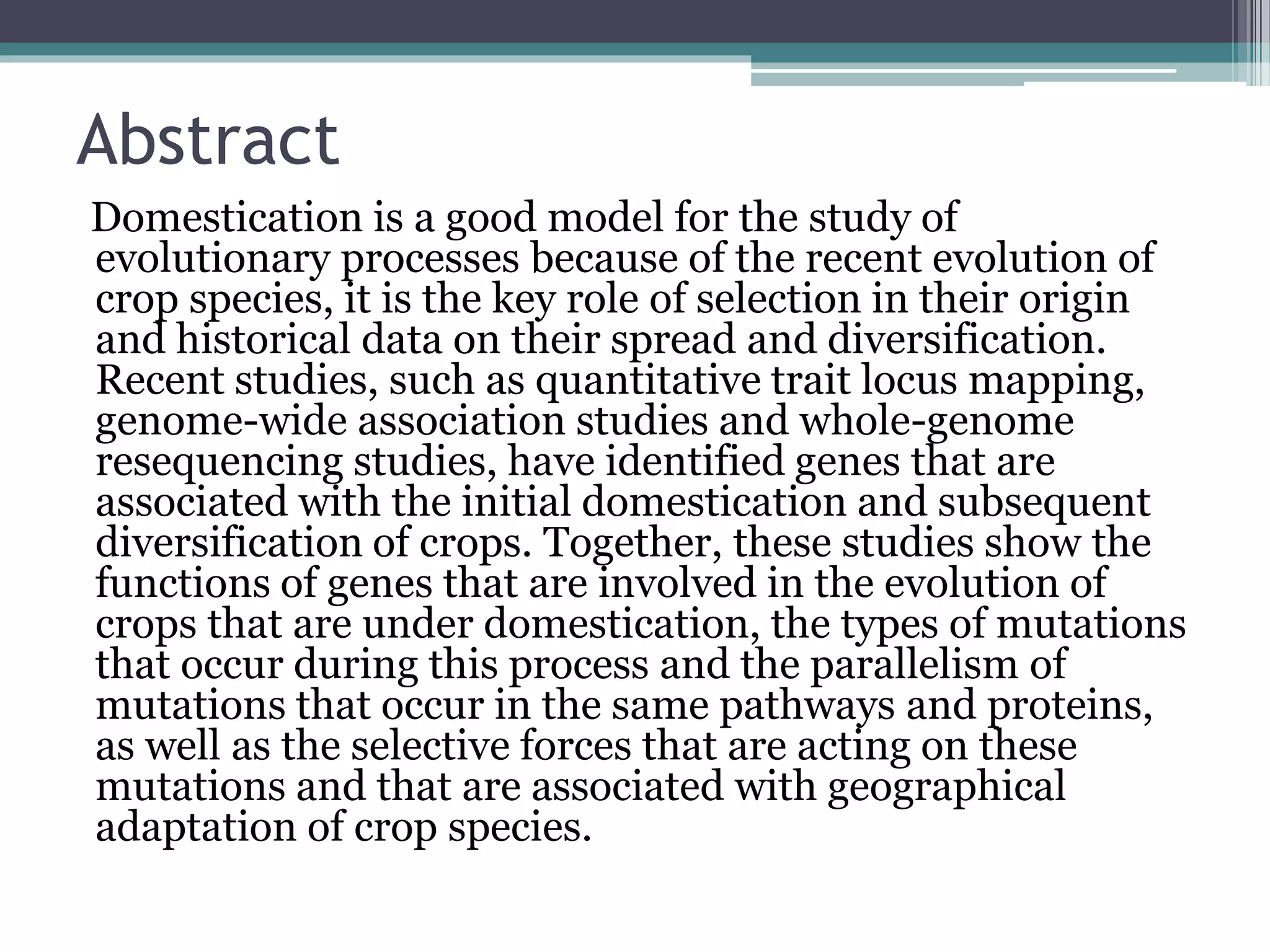 Evolution of crop species: Genetics of domestication and ...