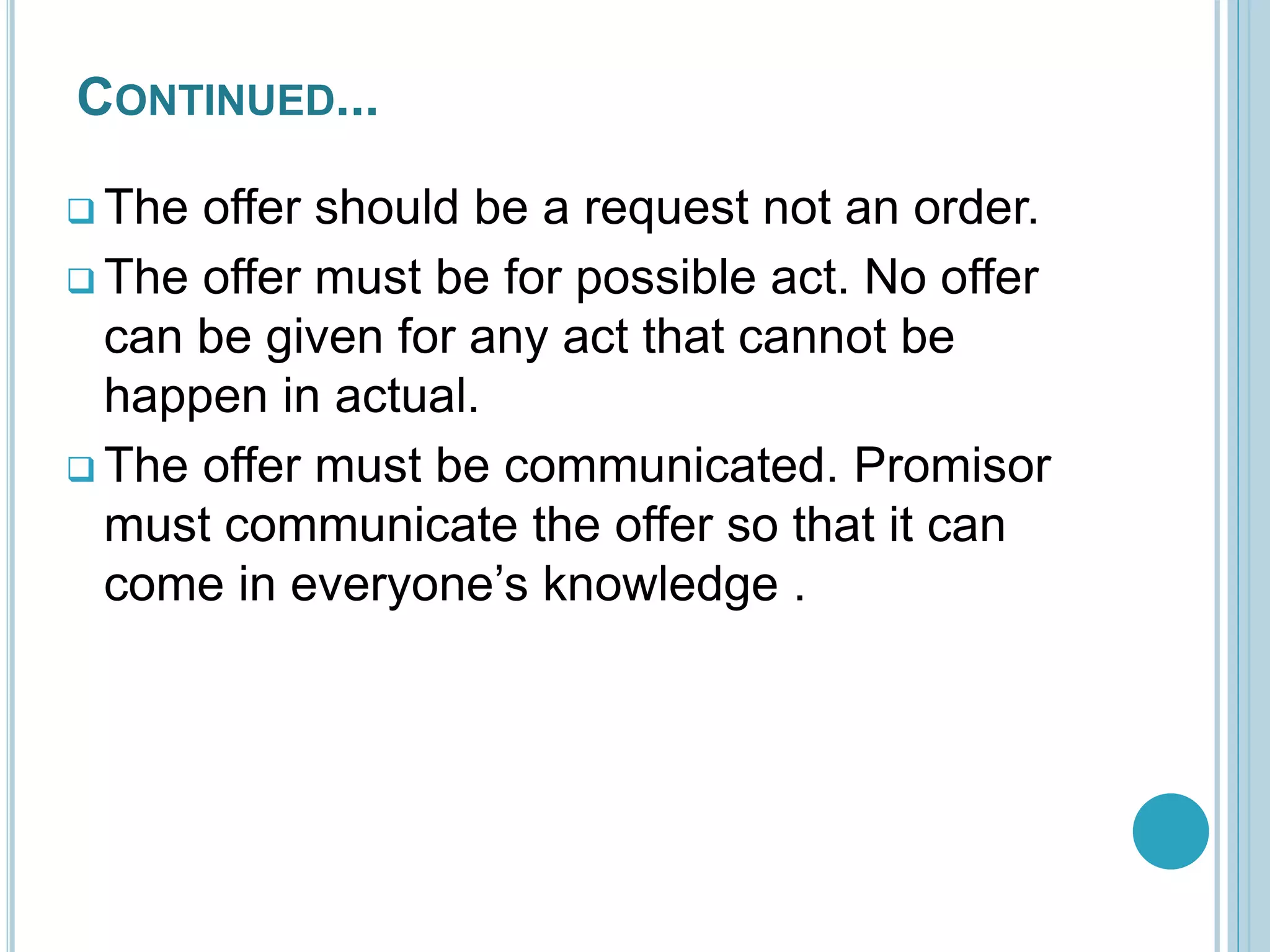 OFFER AND ACCEPTANCE- MEANING , ELEMENTS AND LEGAL RULES | PPT