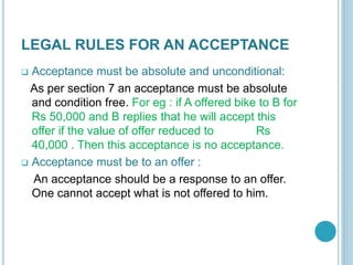 OFFER AND ACCEPTANCE- MEANING , ELEMENTS AND LEGAL RULES | PPT