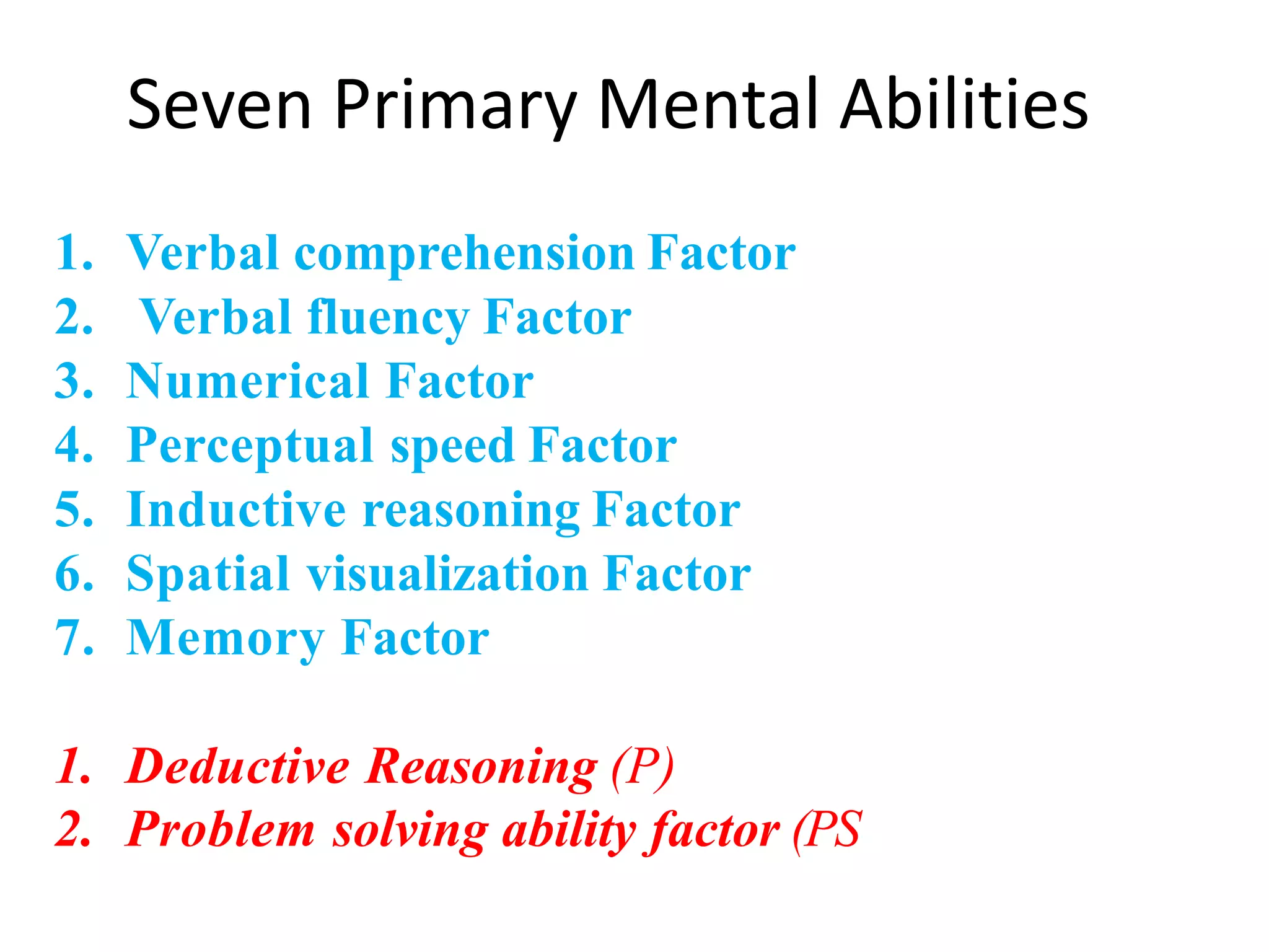 thurstone theory of intelligence | PPTX