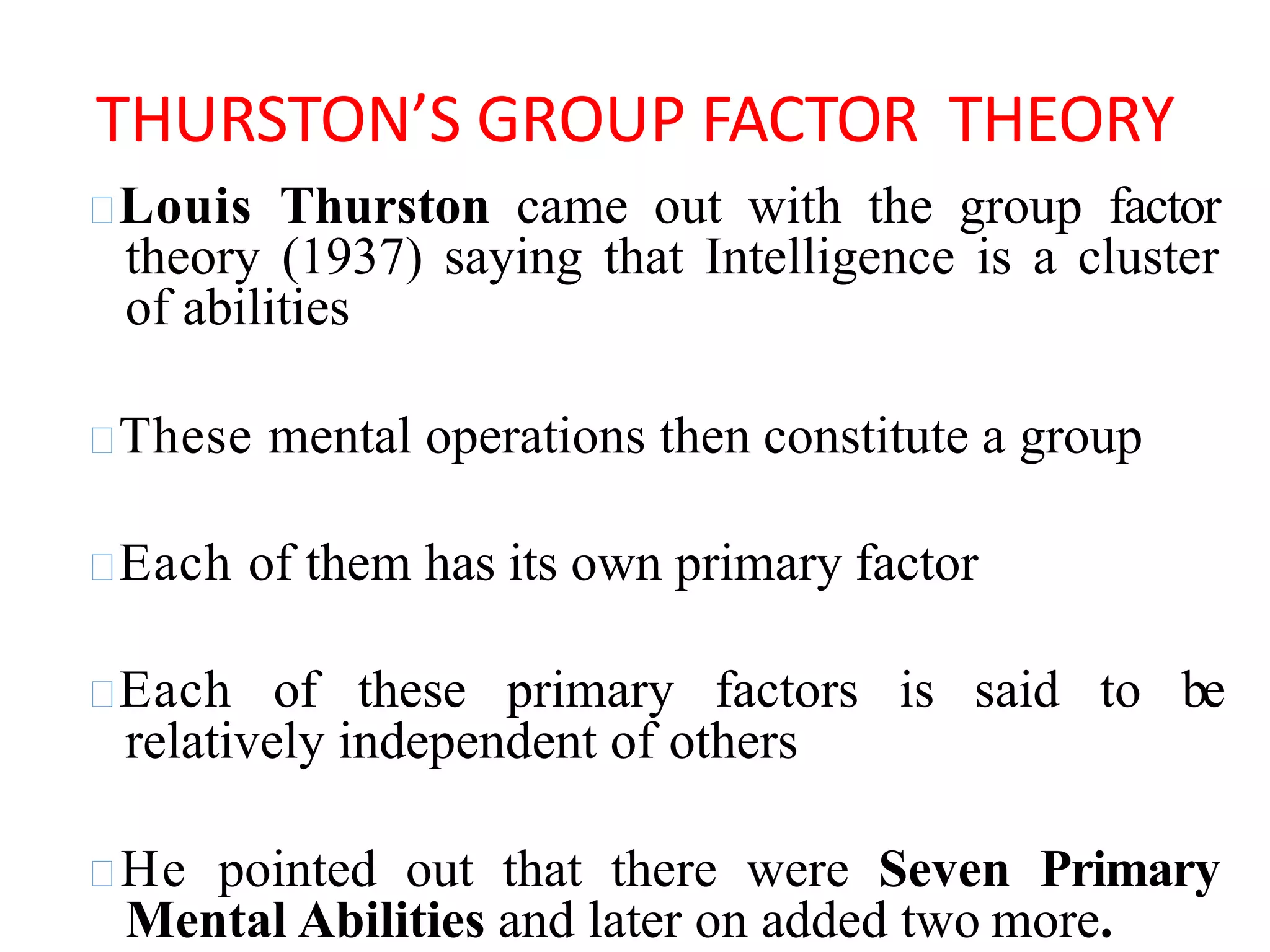 thurstone theory of intelligence | PPTX