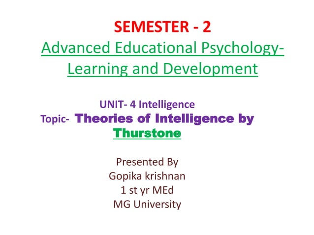 thurstone theory of intelligence | PPTX | Science