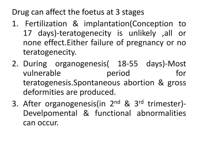 Teratogenecity & Safety of drugs in pregnancy | PPTX | Pregnancy | Reproductive Health