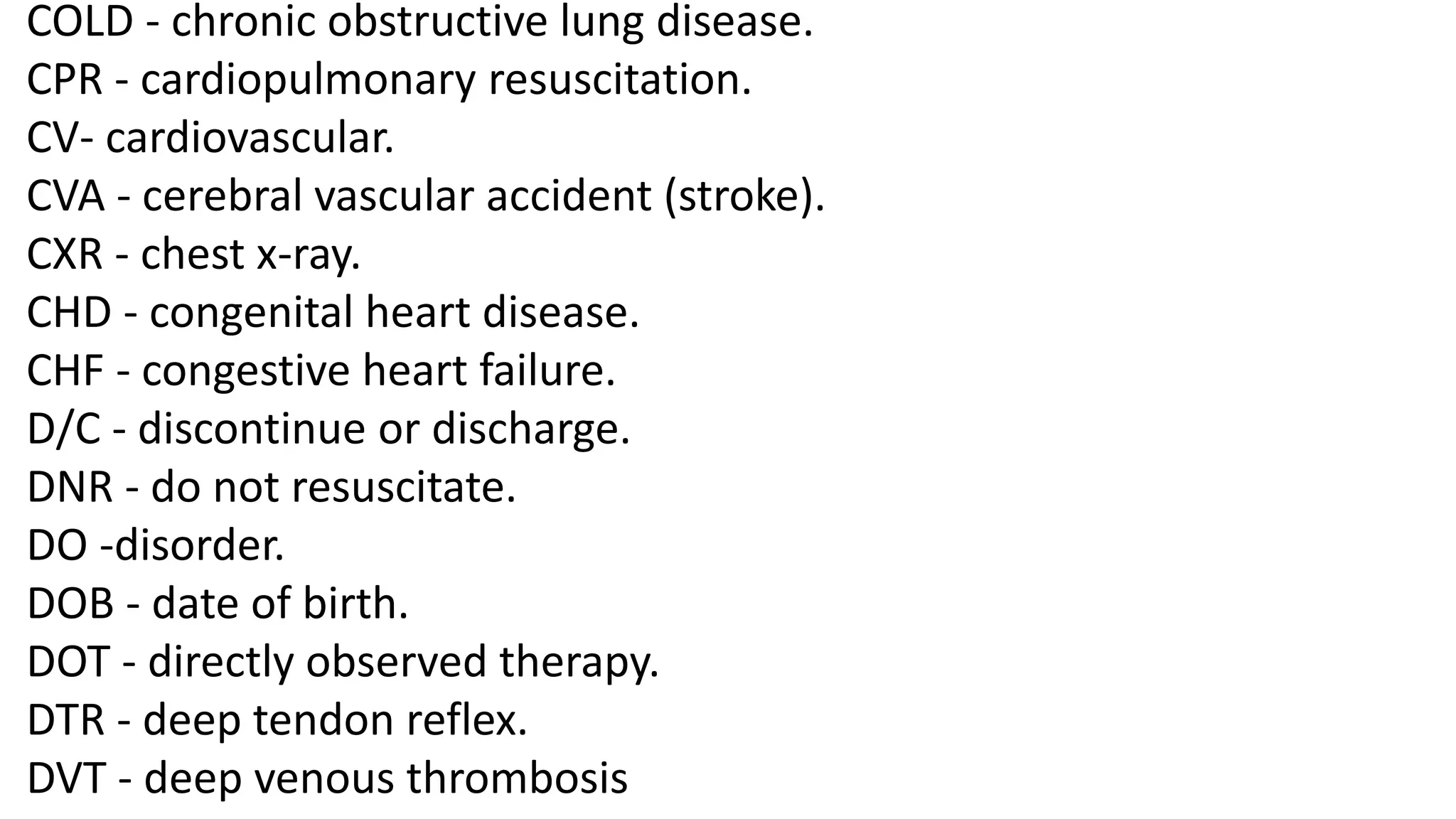A long chart of medical abbreviations | PPTX