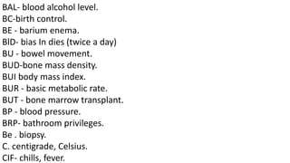 A long chart of medical abbreviations | PPTX | Pregnancy | Reproductive ...