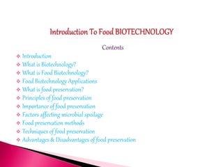 Introduction to Food Biotechnology | PPTX