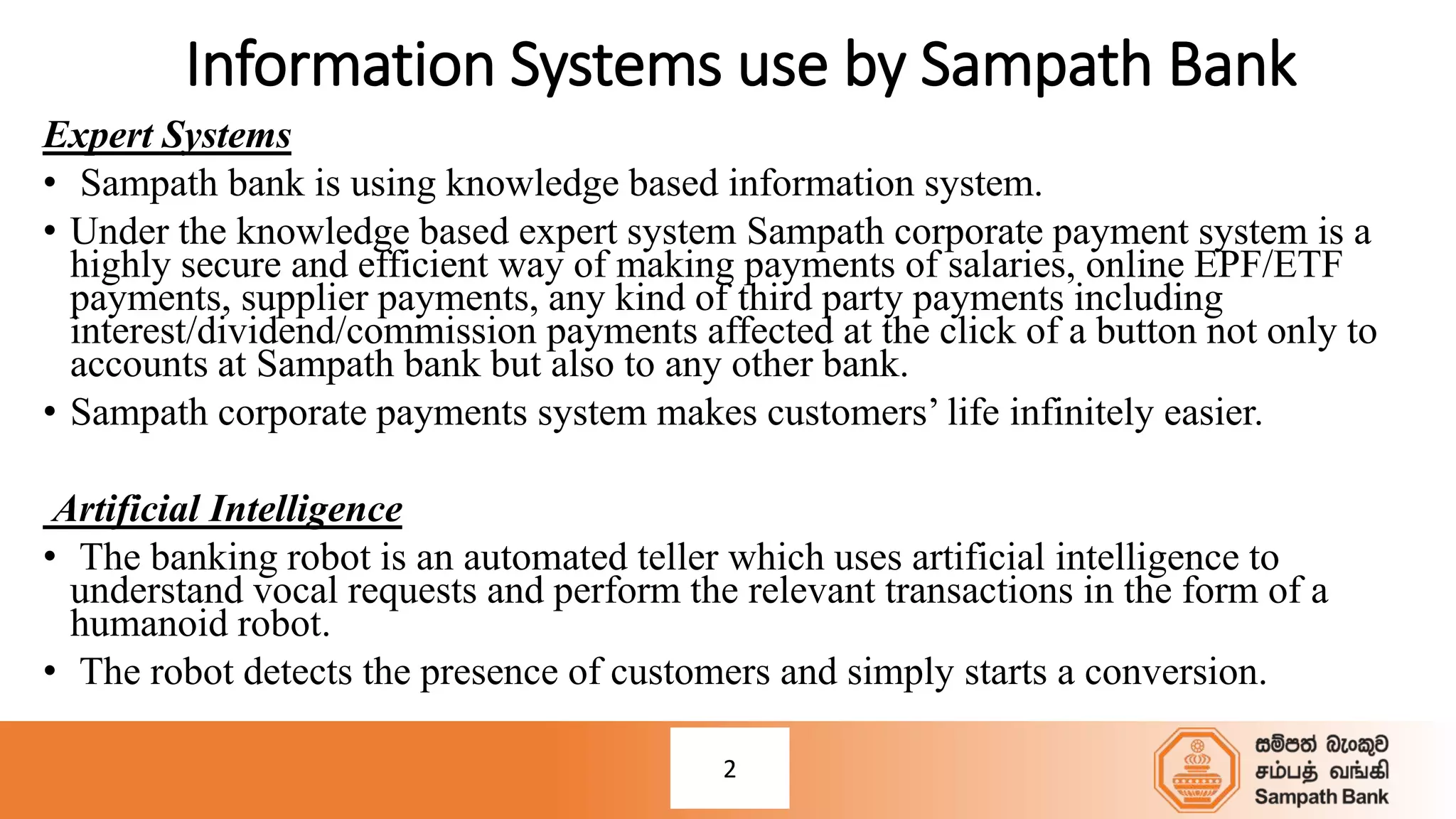 Management information system use by Sampath bank | PPTX